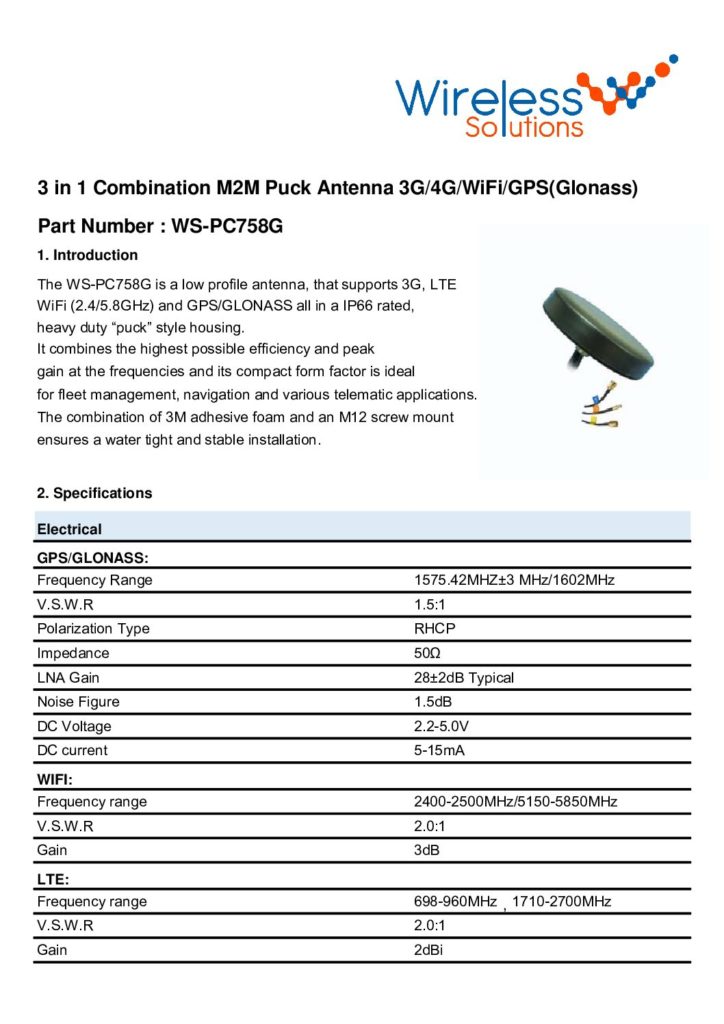 WS-PC758G 3in1 4G 3G WiFi GPS Spec sheet | M2MOne NZ